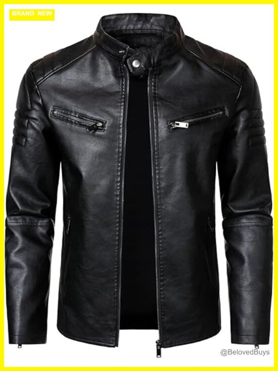 Jackets & Coats | Mens Faux Leather Motorcycle Jacket Standup Collar ...